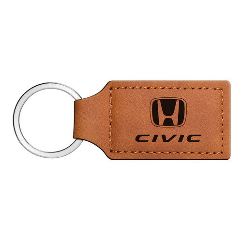 Honda Civic Rectangular Brown Leather Key Chain - Car Beyond Store
