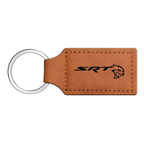 Dodge SRT Hellcat Rectangular Brown Leather Key Chain - Car Beyond Store