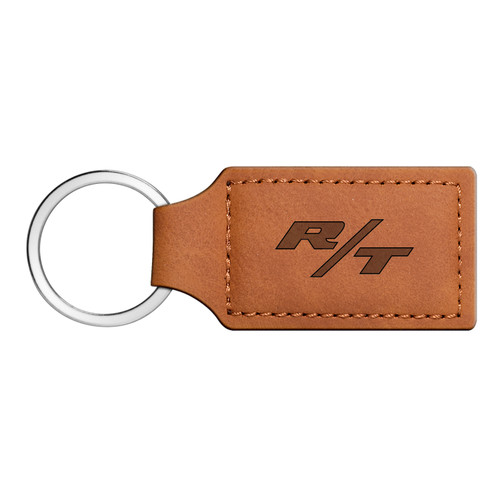 Dodge R/T Logo Rectangular Brown Leather Key Chain - Car Beyond Store