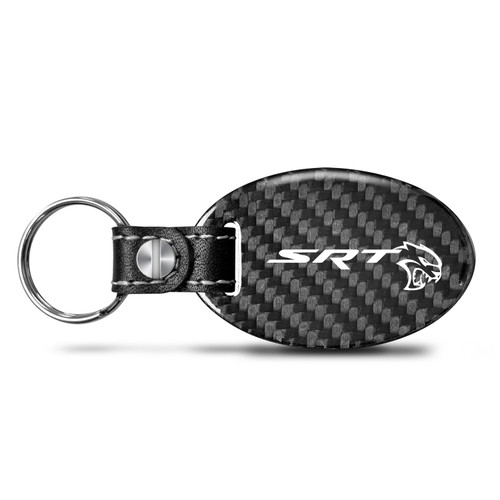Dodge SRT Hellcat Real Carbon Fiber Oval Shape Black Leather Strap Key ...