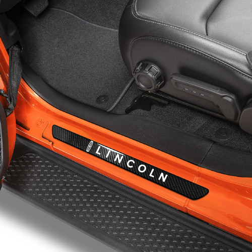 Lincoln Black Real Carbon Fiber 4 Universal Door Sill Protector Guard ...