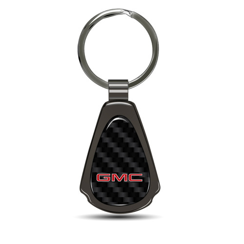 GMC in Red Real Black Carbon Fiber Gunmetal Black Teardrop Key Chain ...