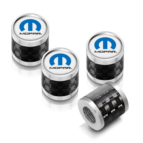 Mopar in White on Real Carbon Fiber Barrel Silver Aluminum Tire Valve ...