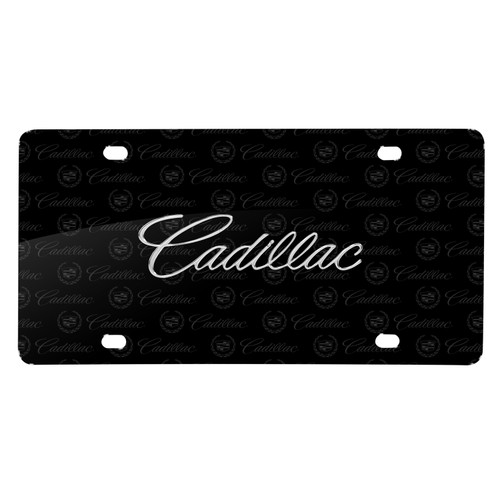 Cadillac Script 3D Nameplate on Logo Pattern Black Aluminum License ...