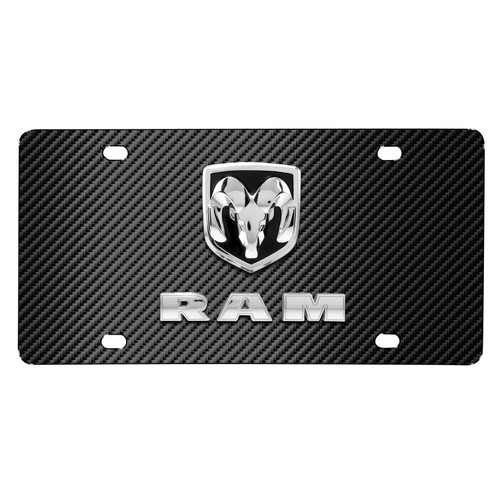 RAM 3D Dual Logo on Black Carbon Fiber Patten Stainless Steel License ...