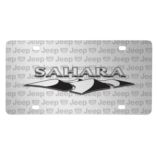 Jeep Wrangler Sahara 3D Logo on Logo Pattern Brushed Aluminum License ...