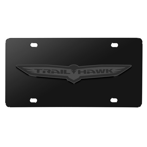 Jeep Trailhawk 3D Dark Gray Logo on Black Stainless Steel License Plate ...