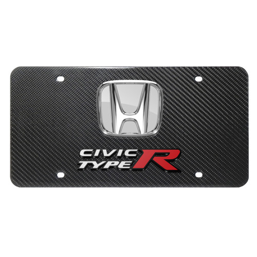 Honda Civic Type-R 3D Chrome Logo Dual 100% Real Carbon Fiber License ...