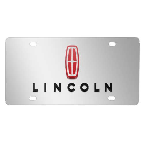 Lincoln in Red 3D Dual Logo Mirror Chrome Stainless Steel License Plate ...
