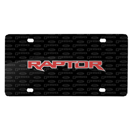 Ford F-150 Raptor in Red 3D Logo on Logo Pattern Black Aluminum License ...