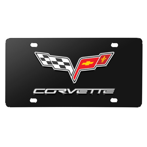 Chevrolet Corvette C6 3D Logo Black Metal License Plate - Car Beyond Store