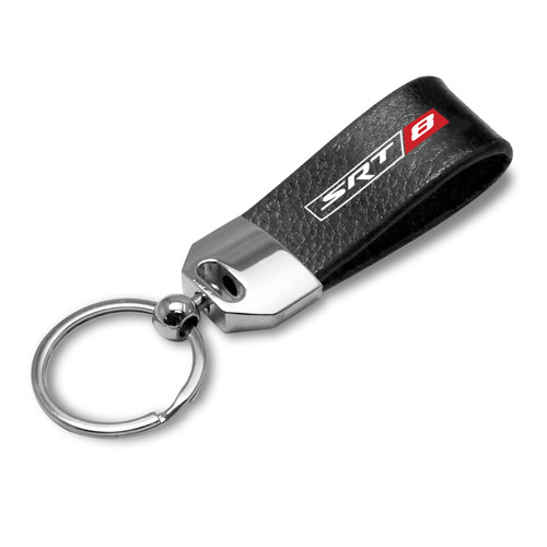 Dodge SRT-8 Logo Black Real Leather Loop Strap Chrome Metal Key Chain ...