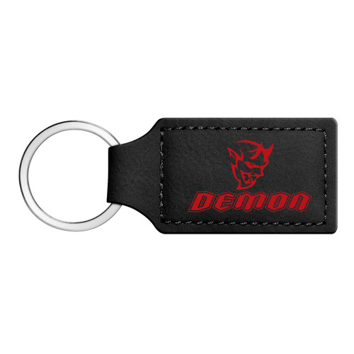 Dodge Demon in Red Rectangular Black Leather Key Chain - Car Beyond Store