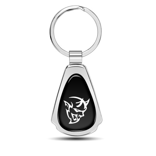 Dodge Demon Black Dome Chrome Metal Teardrop Key Chain - Car Beyond Store