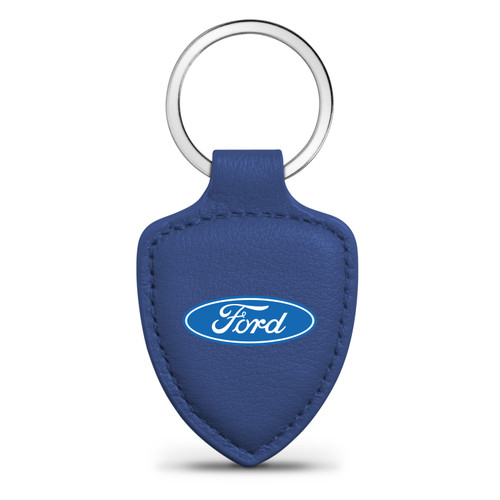Ford Logo Blue Genuine Leather Shield-Style LED Printed Logo Key Chain ...