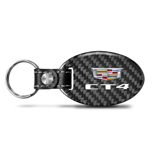 Cadillac CT4 Logo Black Real Carbon Fiber Oval Shape with Black Leather ...
