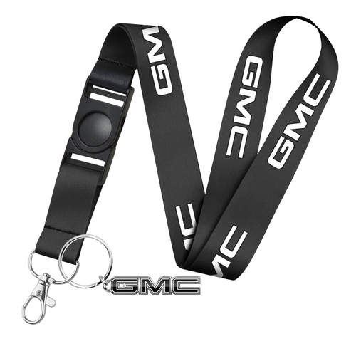 GMC Logo Die Cut Metal Key Chain Key Charm with Black Lanyard Strap Exclsive Official Licensed Product Car Beyond Store