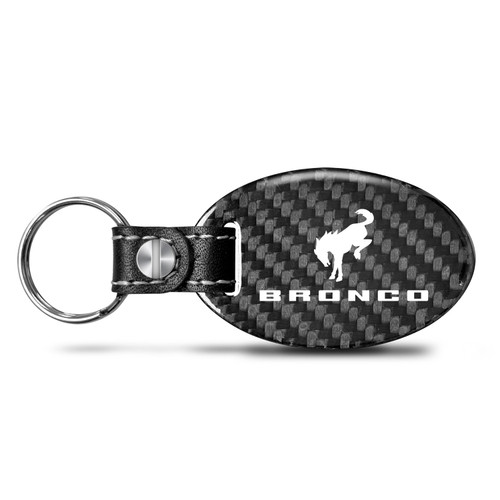 Ford Bronco Real Carbon Fiber Large Oval Shape Black Leather Strap Key ...
