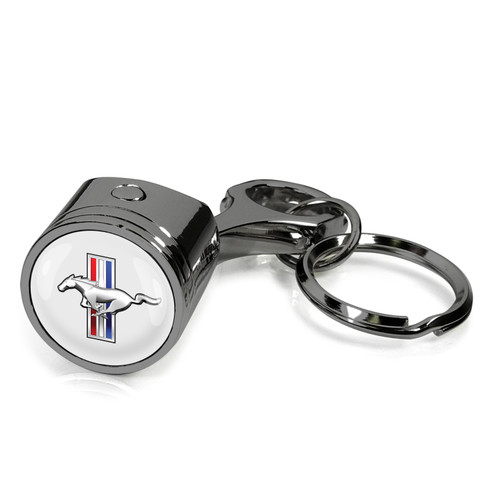 Ford Mustang Tri-Bar Logo in White on Black Engine Piston and Rod Metal ...