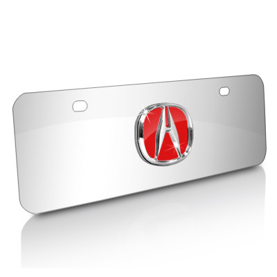 Acura 3D Red Logo Chrome Steel Half-size License Plate, Official ...