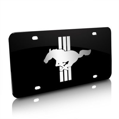 Ford Mustang Logo Laser Etched Black Steel License Plate - Car Beyond Store