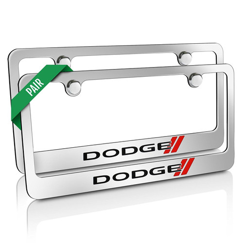 2 Dodge Engraved Chrome Metal License Plate Frames - Car Beyond Store