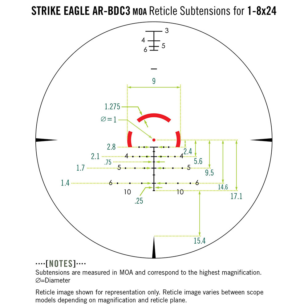 Vortex Strike Eagle 1-8x24mm Scope with AR-BDC3 Illuminated Reticle #SE ...