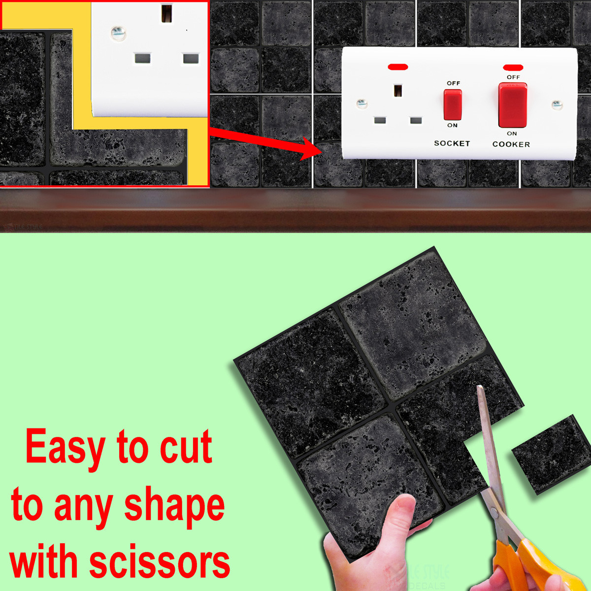 Black Stone Tile Stickers for Kitchen and Bathroom 10x10cm/15x15cm ...