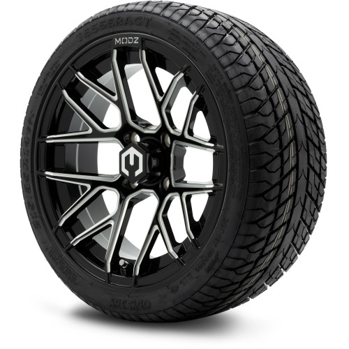 MODZ® 14" Matrix Glossy Black Ball Mill Wheels and Street Tires Combo