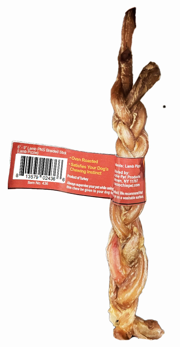 Lamb PNS Stick (lamb pizzle) Braided 6-9 Inch With Cigar Band and UPC
