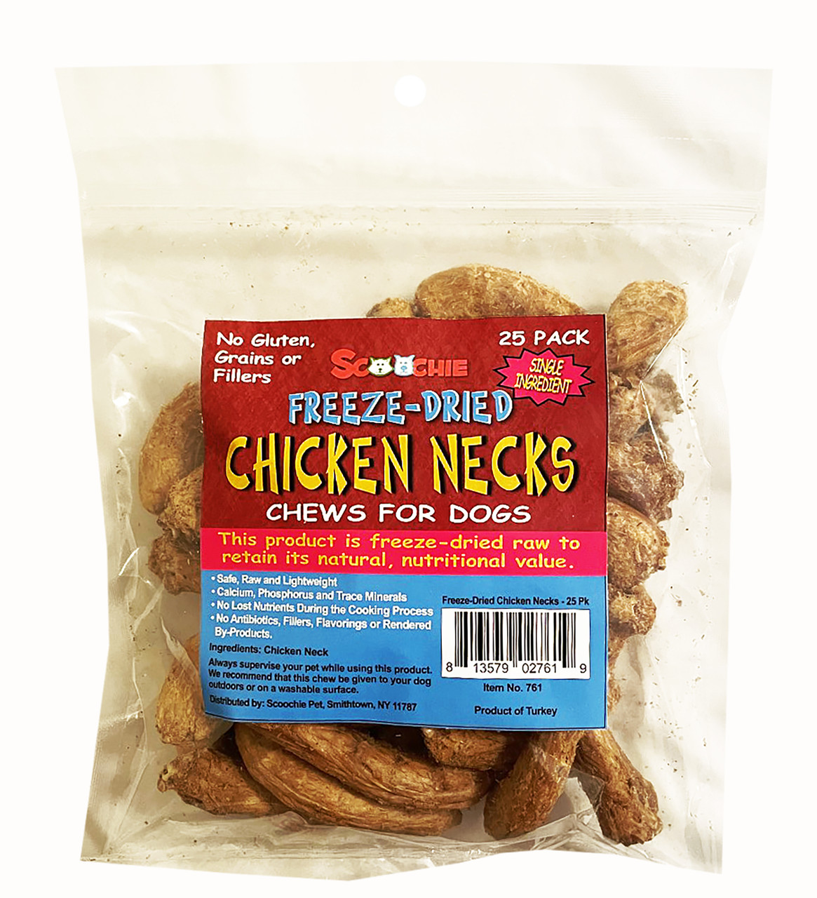 25 Pack Freeze Dried Chicken Necks in zip lock bag with UPC