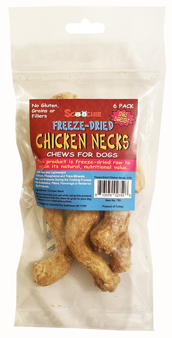 6 Pack Freeze Dried Chicken Necks in zip lock bag with UPC