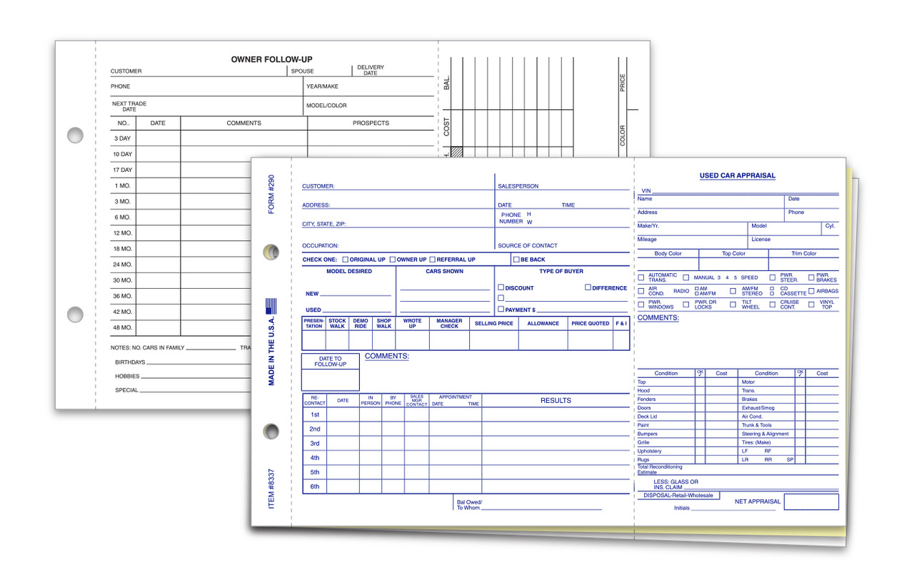 Used Vehicle Appraisal Forms Form #290