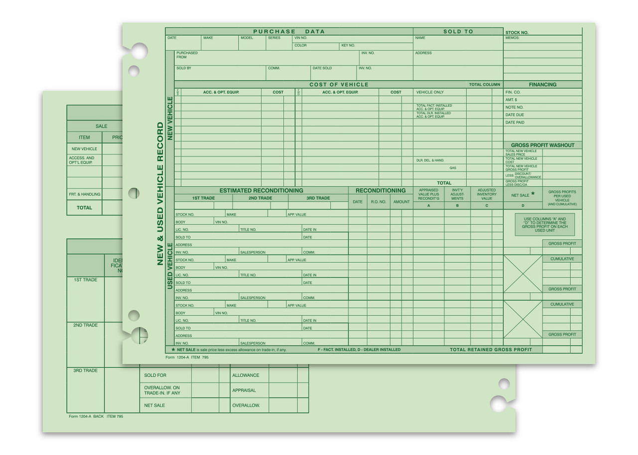 Vehicle Inventory Records 2 Sided (Form #1204 A)