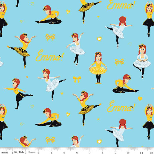 The Wiggles Ballet Emma Cameos Blue Cotton Quilting Fabric