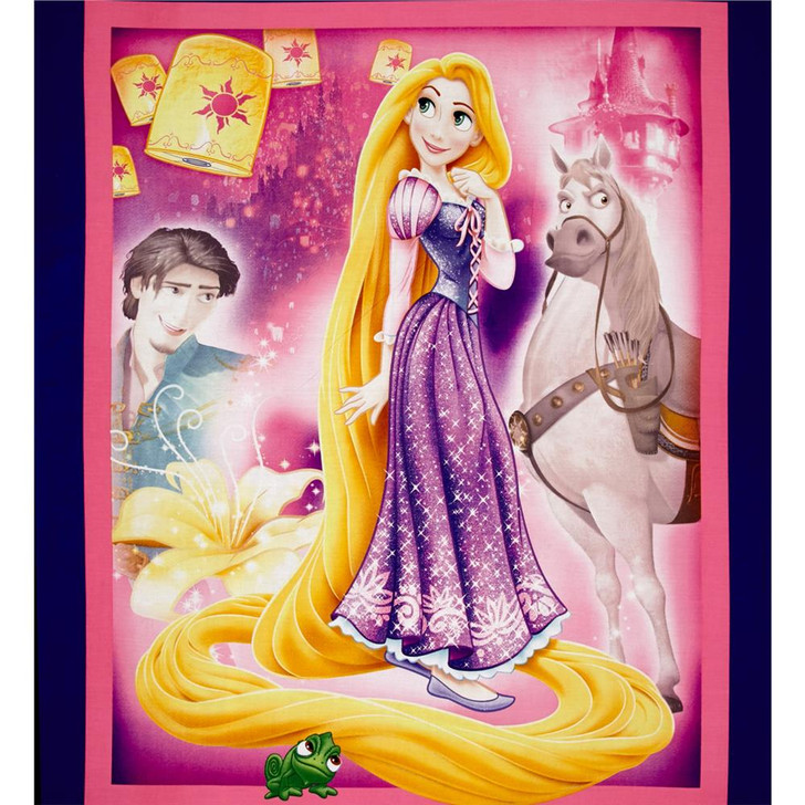 Disney Princess Rapunzel Pink Cotton Quilting Fabric Panel