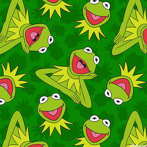 Sesame Street Muppet Kermit the Frog Toss Green Cotton Quilting Fabric 65cm