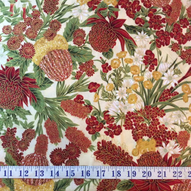 Under The Australian Sun Native Flowers Orange Cream Floral Metallic ...