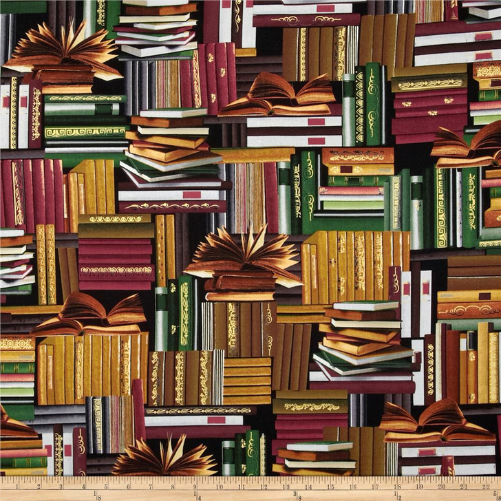 Library Books Renaissance Man Multi Cotton Quilting Fabric 1/2 YARD