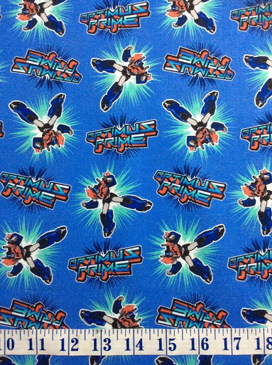 Transformers Optimus Prime Blue Background Cotton Quilting Fabric 1/2 YARD