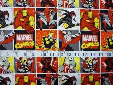 Marvel Avengers Comics Comic Blocks Red Cotton Quilting Fabric 1/2 YARD