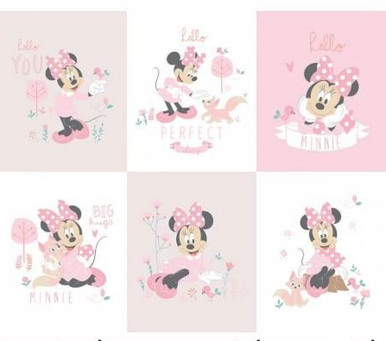 Disney Minnie Mouse Little Meadow Pink Cotton Quilting Fabric Panel