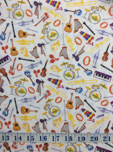 The Wiggles Ready Steady Wiggle Instruments White Cotton Quilting ...