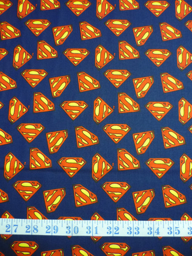 Superman Logo Navy Background Cotton Quilting Fabric