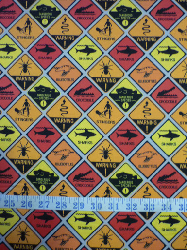 Dangerous Australia Hazard Signs Cotton quilting Fabric