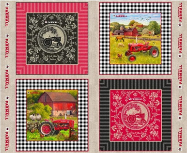 Farmall Sweet Farmhouse Tractor Toile Burlap Cotton Quilting Fabric ...