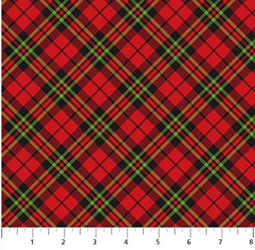 Howdy Christmas Diagonal Plaid Red Multi Cotton Quilting Fabric