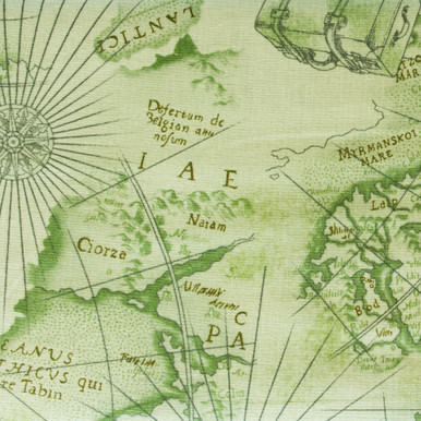Map of the World Vintage Green Mrs March Collection Cotton Quilting ...