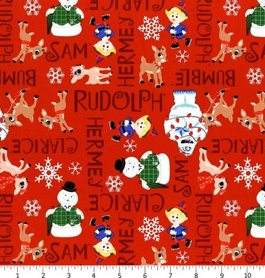 Character Winter Holiday Rudolf Reindeer Names Red Cotton Quilting Fabric