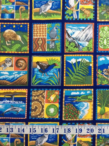 Images of Aotearoa New Zealand Patches Cotton Quilting Fabric 85cms